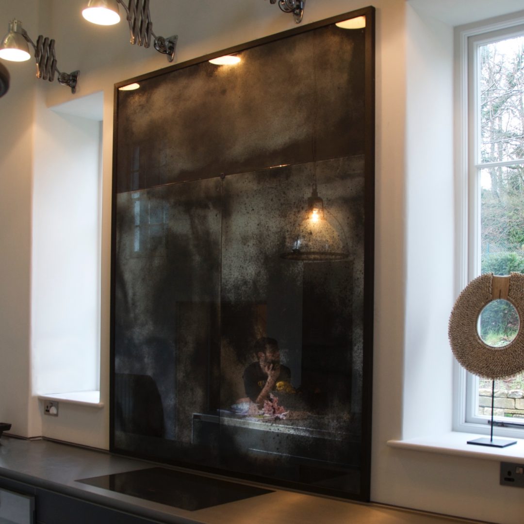Framed Distressed Mirror Splashback Panel - Andrew Nebbett Designs