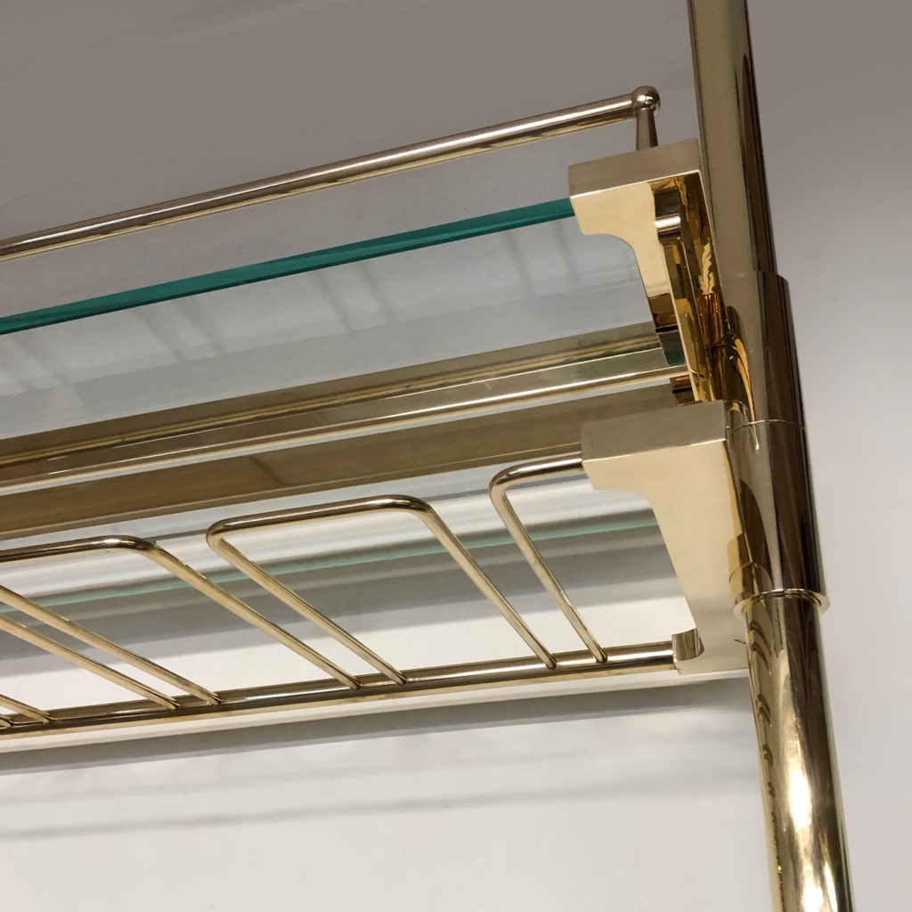 Brass and Glass Bar Shelving Display | Bottle and Glassware Shelving