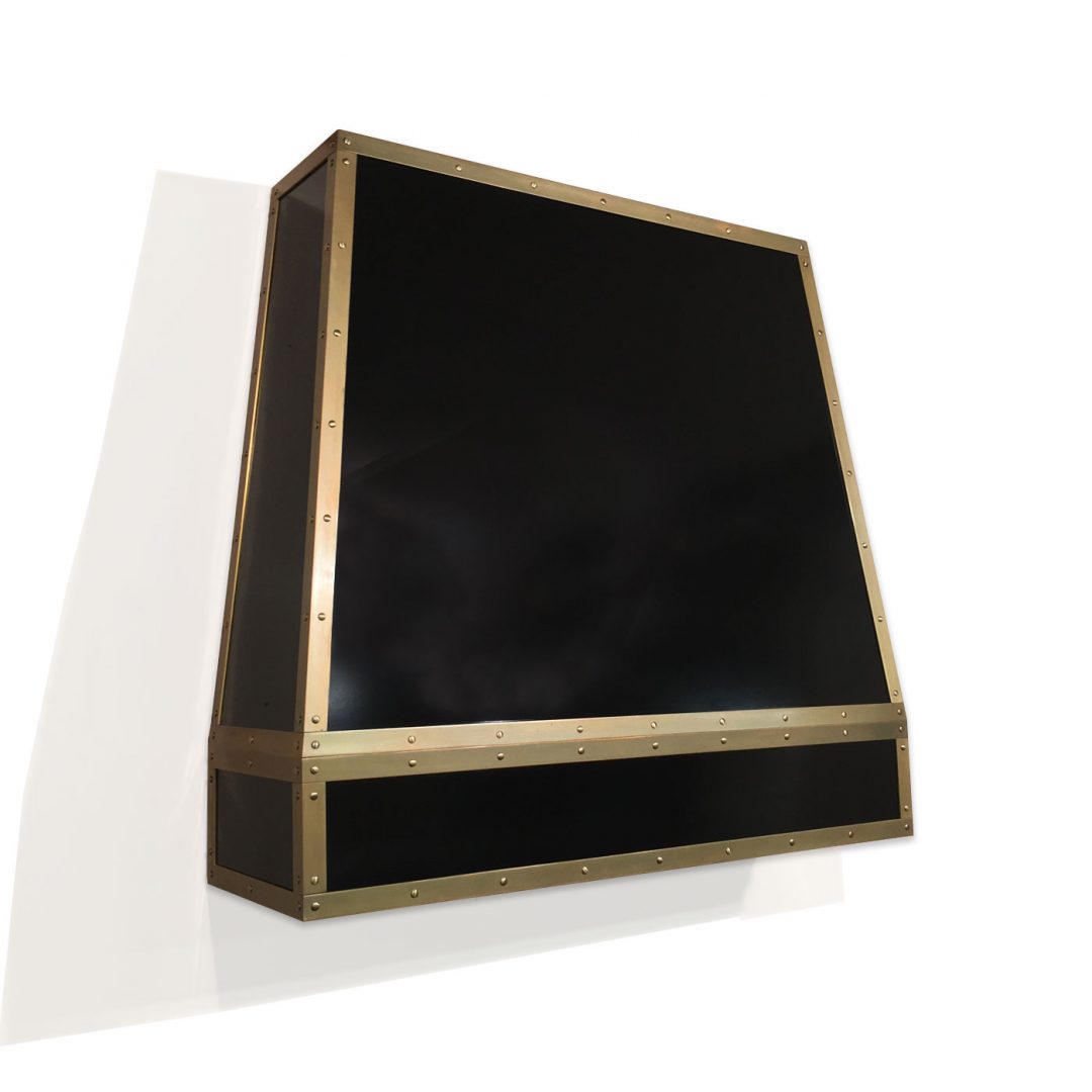 Bespoke Black Steel Kitchen Cooker Canopy with Brass Edging
