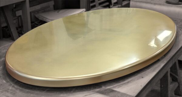 Bespoke Oval Satin Brushed Brass Worktop - Andrew Nebbett Designs
