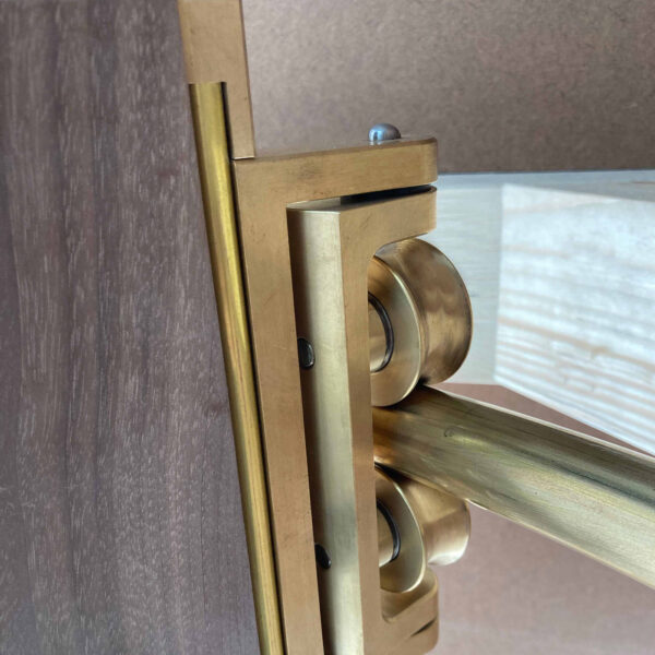 Walnut and Brass Corner Rolling Ladder System - Andrew Nebbett Designs
