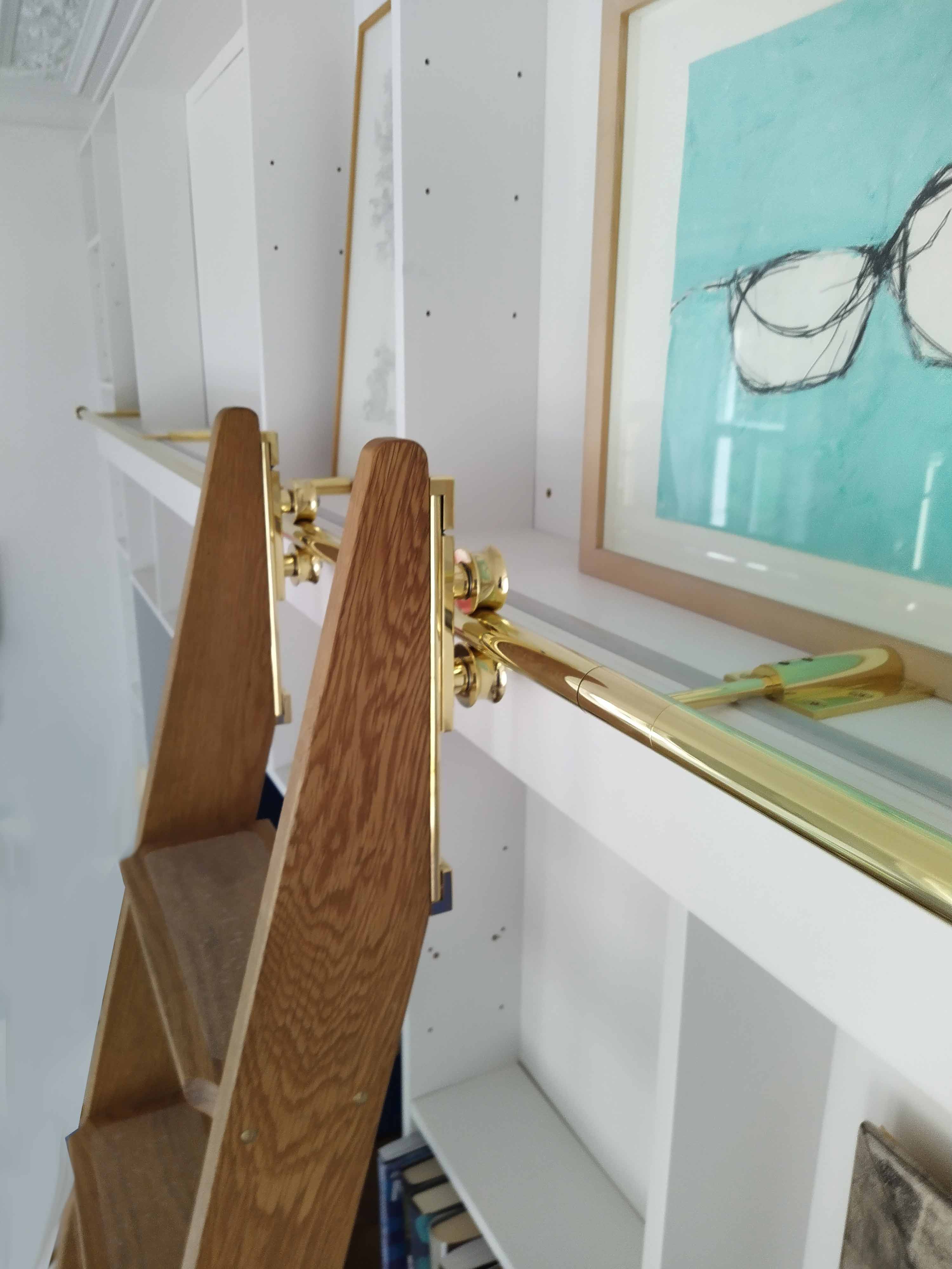 Bespoke Wooden Retractable Rolling Library Ladder - Andrew Nebbett Designs