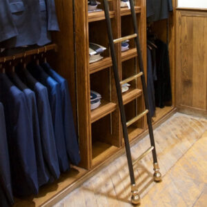 Steel and Polished Brass Rolling Library Ladder | Bespoke Library