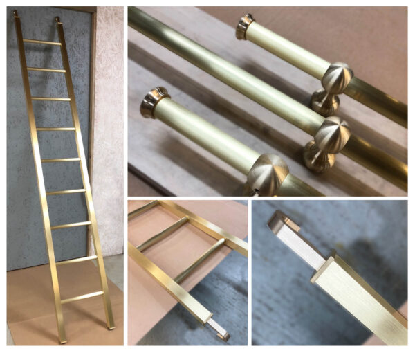 Bespoke Brushed Brass Hook-On Library Ladder & Custom Mirror