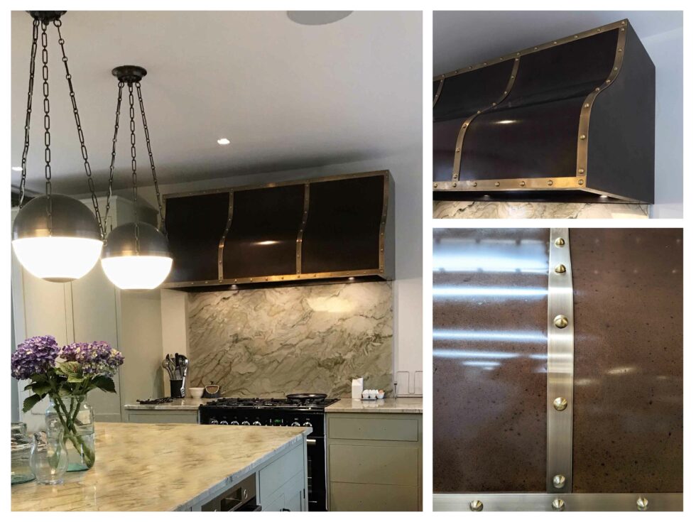 Bespoke Patinated Copper and Brass Cooker Hood - Andrew Nebbett Designs