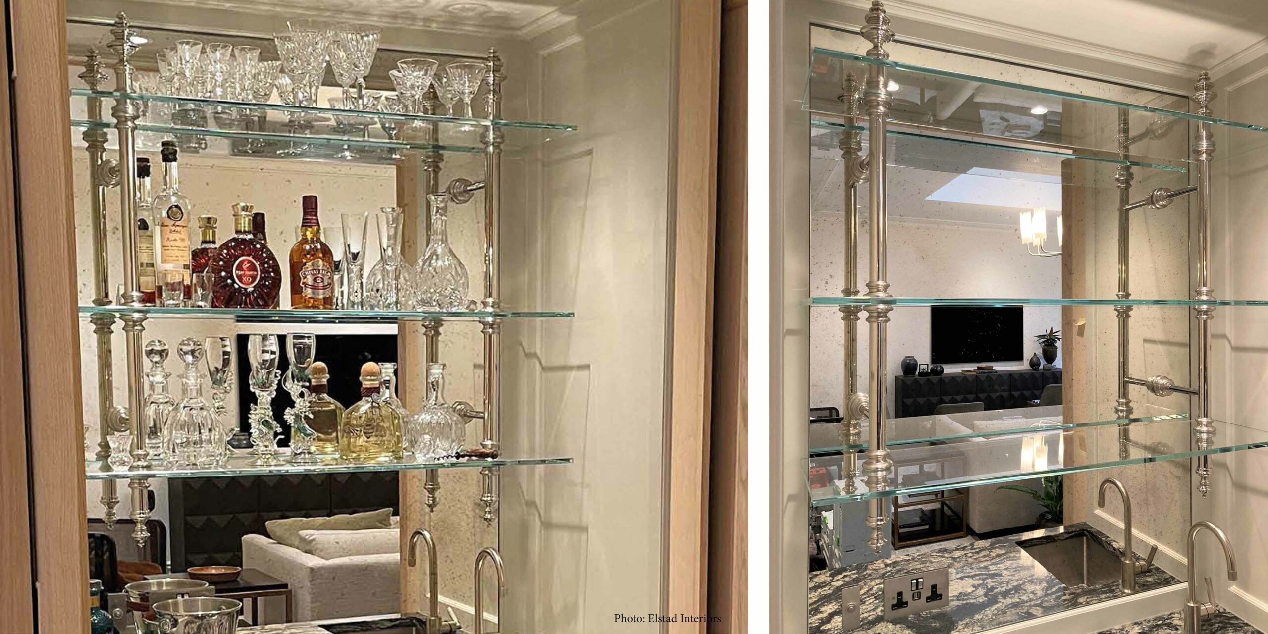 Nickel-Plated & Glass Wall-Mounted Bar Shelves - Andrew Nebbett Designs