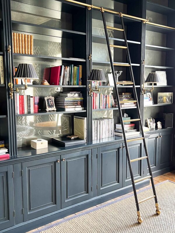 Bespoke Patinated Brass Bookcase Library Ladder - Andrew Nebbett Designs