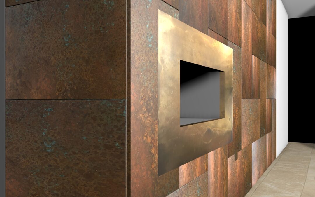 Patinated Copper Fire Surround | Living Room Wall Panels