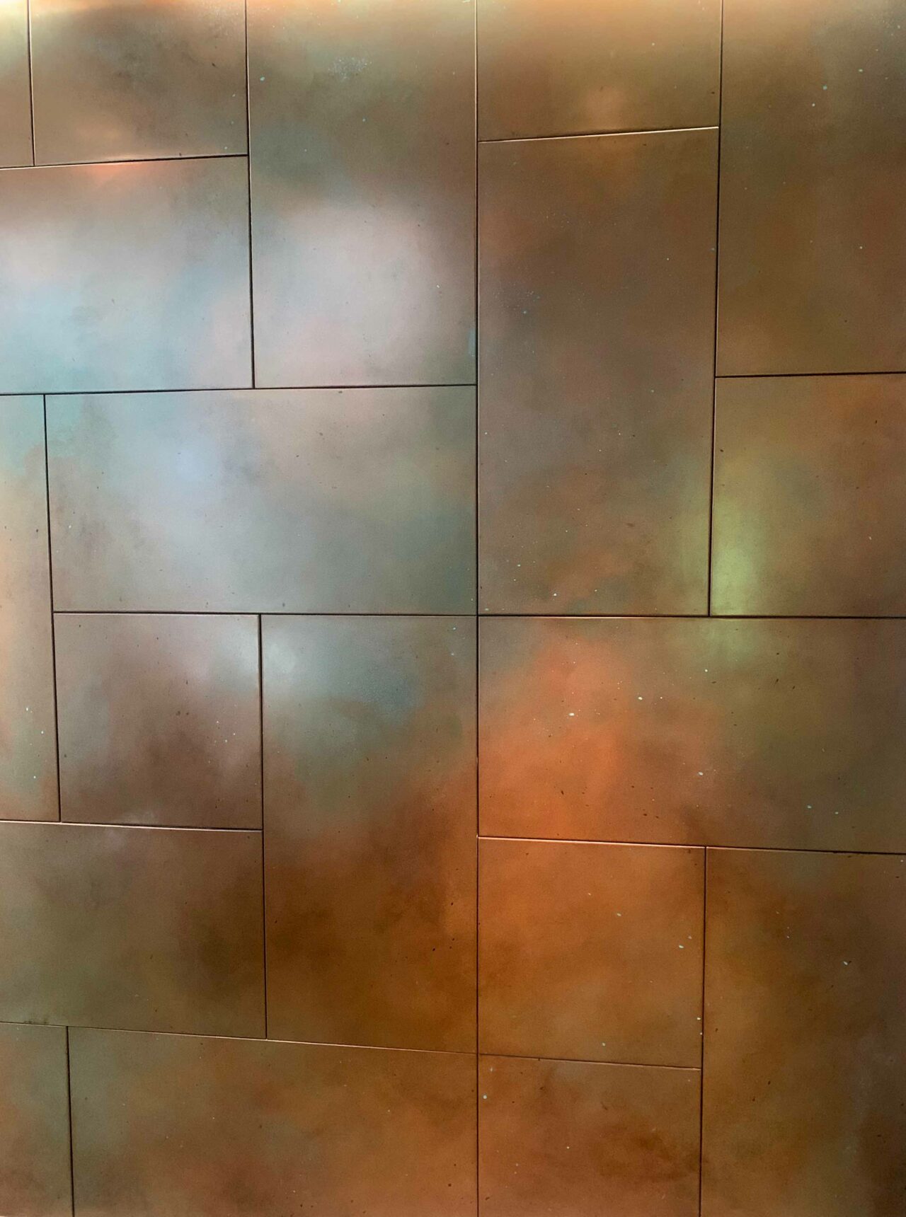 Patinated Copper Fire Surround | Living Room Wall Panels