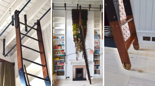 Bespoke Patinated Brass Bookcase Library Ladder - Andrew Nebbett Designs